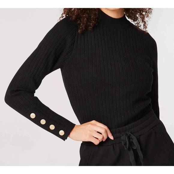 APRICOT | Tops | New Apricot Ribbed Mock Neck Gold Button Sweater In ...